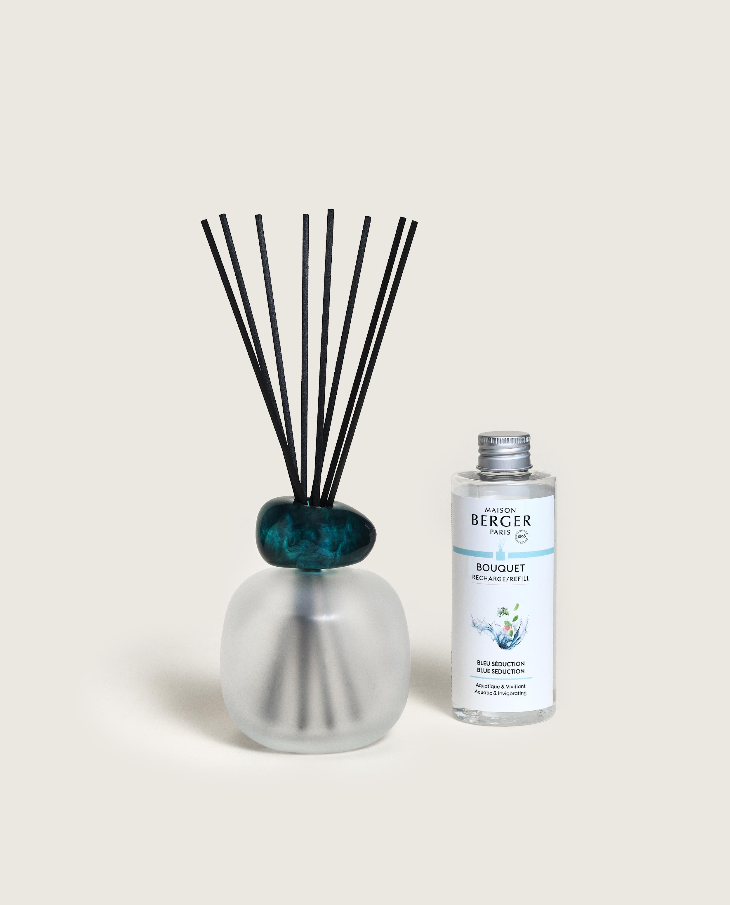 Mineral Frosted/Emerald Reed Diffuser Gift Set with Bleu Séduction – OFFICIAL LAMPE BERGER STORE ...